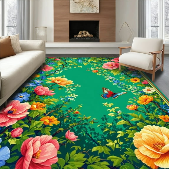 Flatwoven High Traffic Area Rug, Botanical Paradise Artisan Crafted ...
