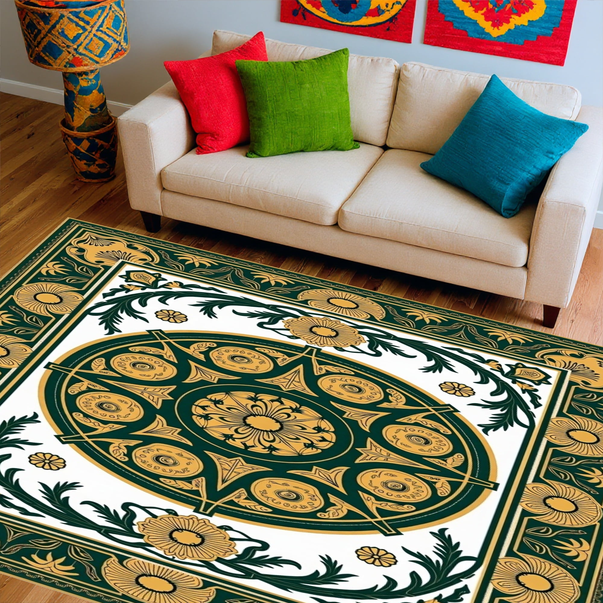 Flatwoven High Traffic Area Rug, Botanical Revival Laurel Medallion ...