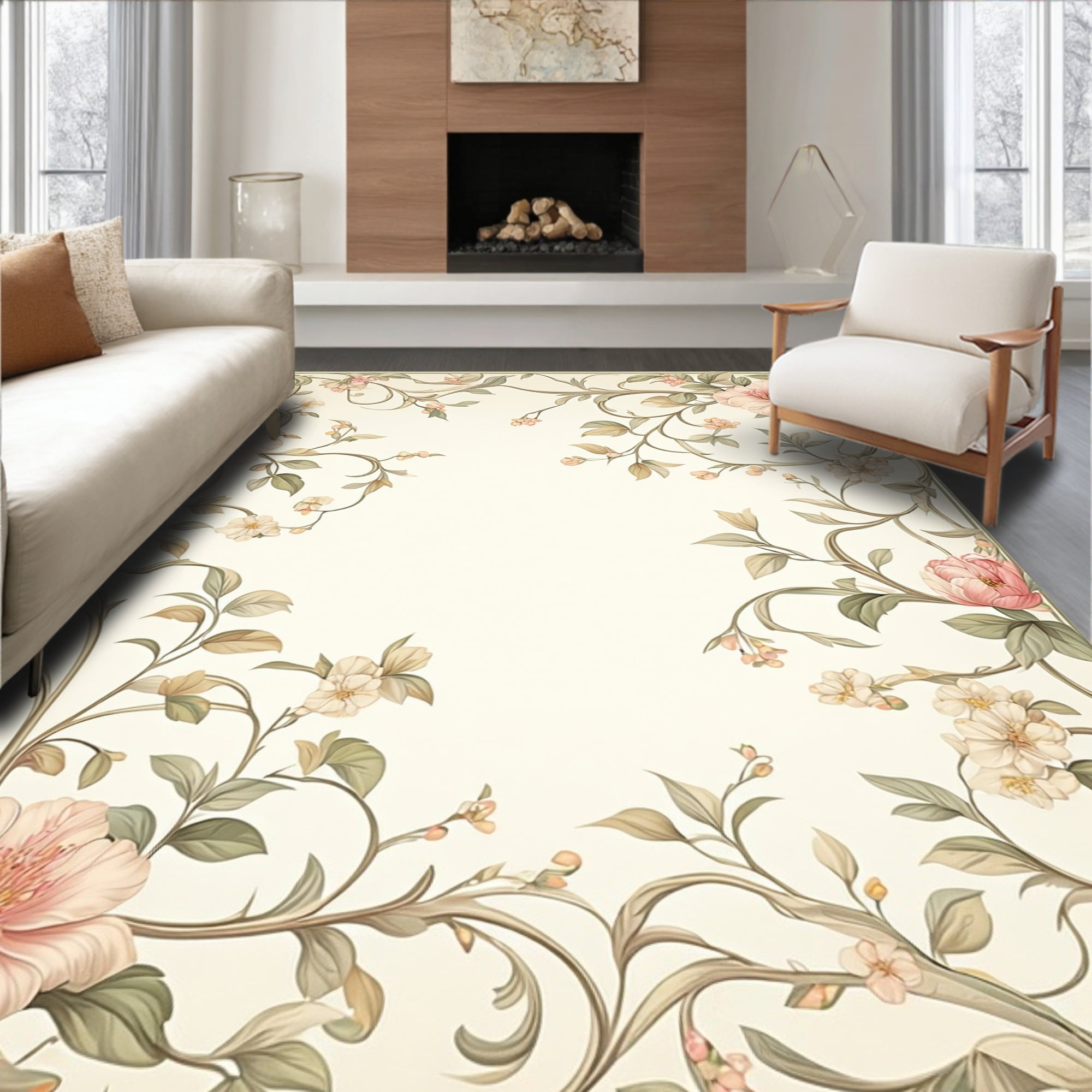 ODIKA 6'x9' Machine Washable Non-Slip Area Rug, Botanical Scrollwork ...