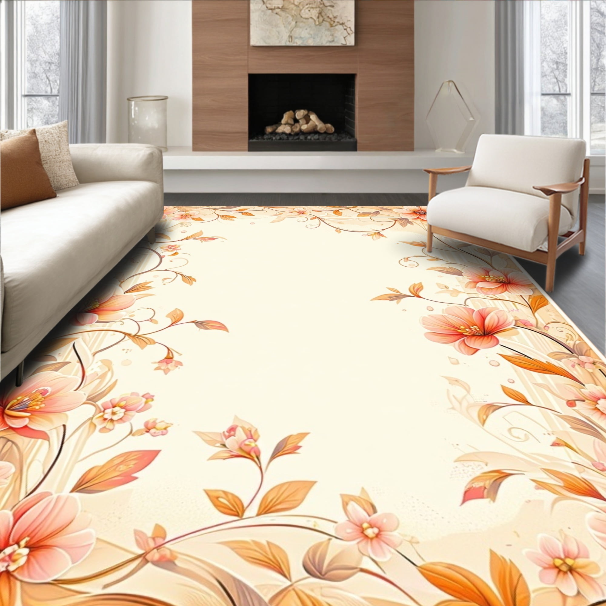 Flatwoven High Traffic Area Rug, Botanical Serenity Delicate Floral ...