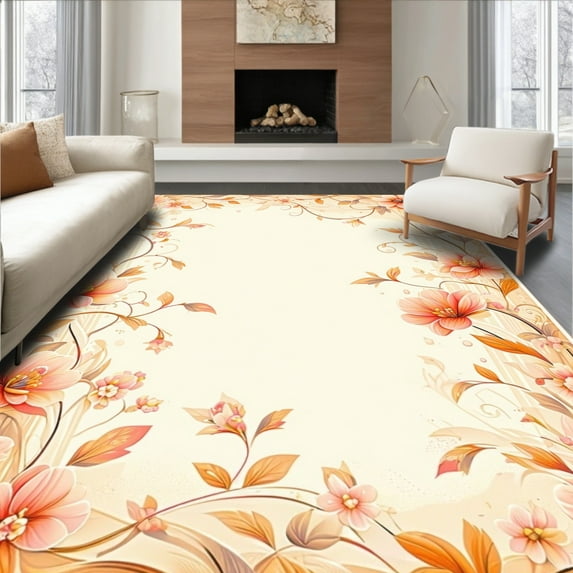 Flatwoven High Traffic Area Rug, Botanical Serenity Delicate Floral ...
