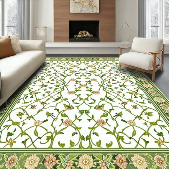 Flatwoven High Traffic Area Rug, Botanical Trellis Classic Weave Design ...