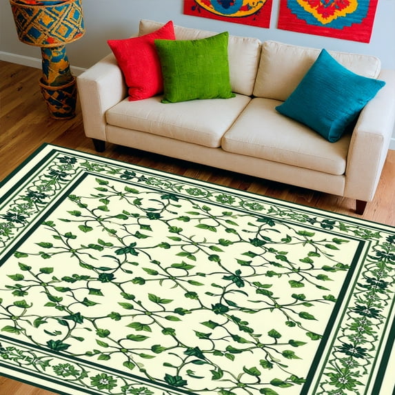 Flatwoven High Traffic Area Rug, Botanical Trellis, Non Slip, Stain ...