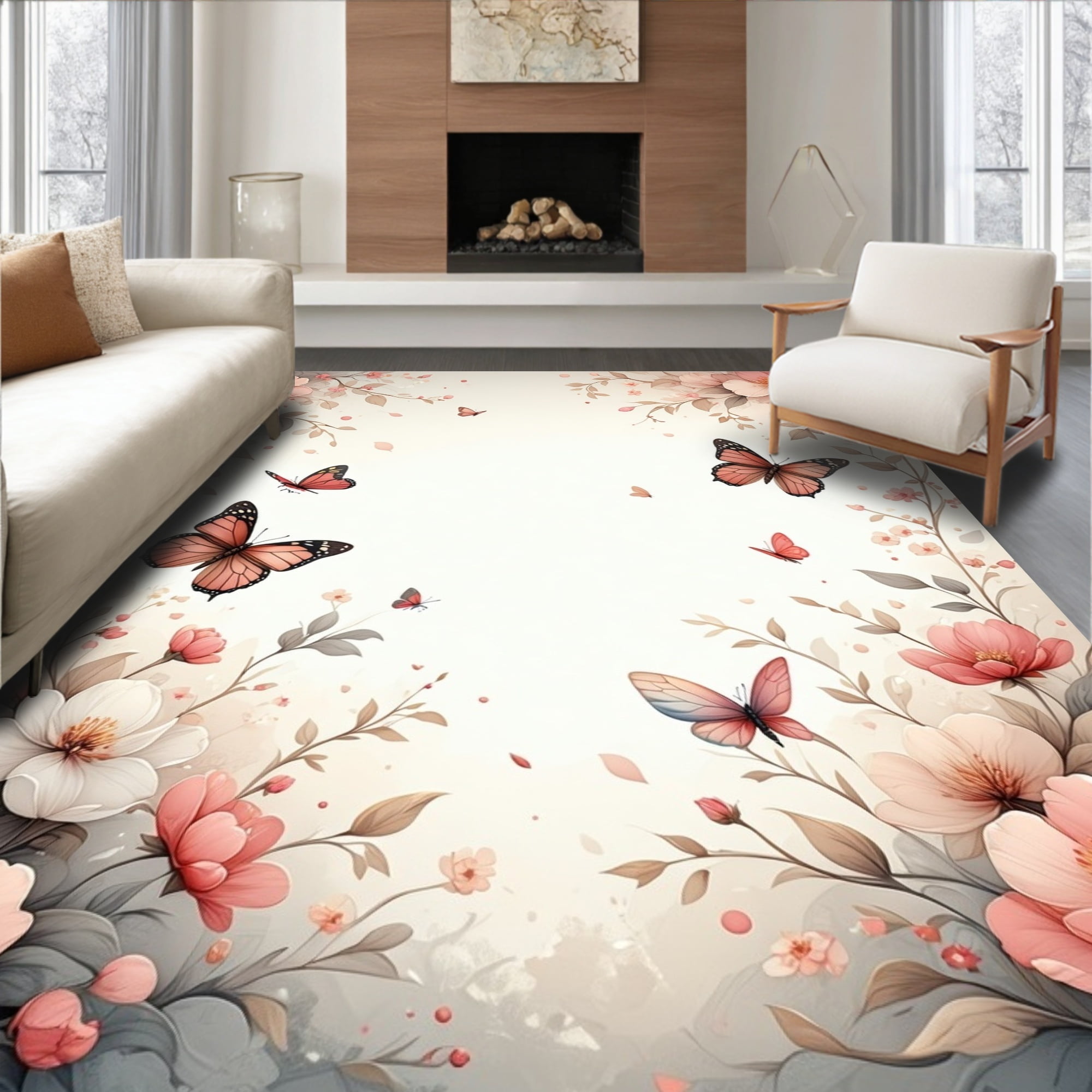 Flatwoven High Traffic Area Rug, Botanical Winged Friends Floral Insect ...