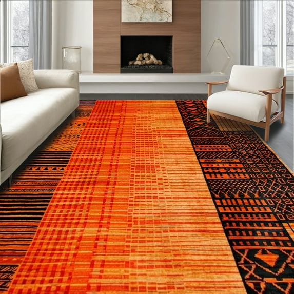 Flatwoven High Traffic Area Rug, Burnt Orange Copper Fiery Abstract ...