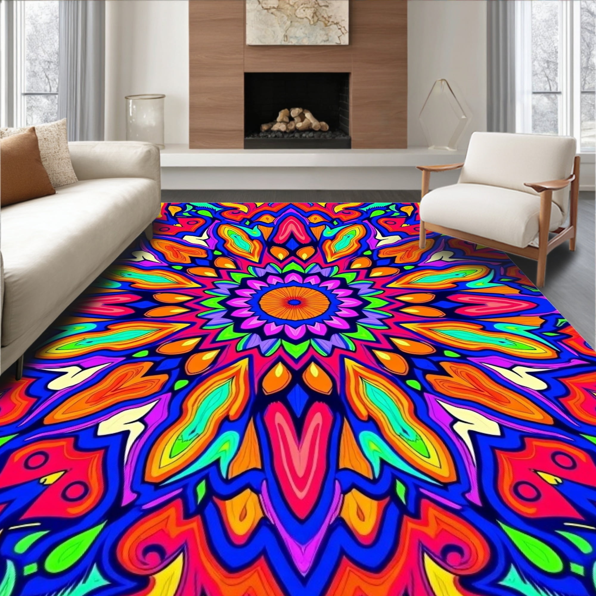 Flatwoven High Traffic Area Rug, Burst Area Machine Boho Accent, Non ...