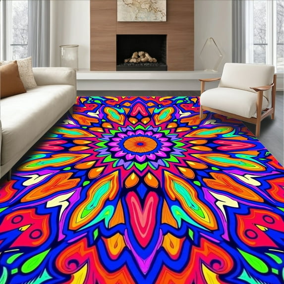 Flatwoven High Traffic Area Rug, Burst Area Machine Boho Accent, Non ...