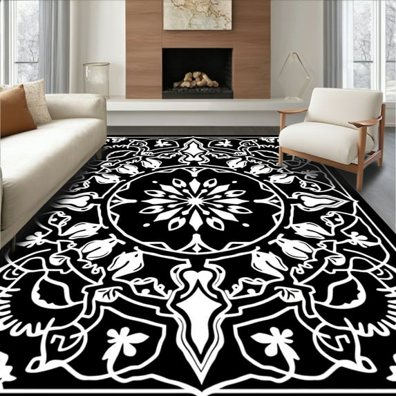 Flatwoven High Traffic Area Rug, Burst with Intricate Petal Design and ...