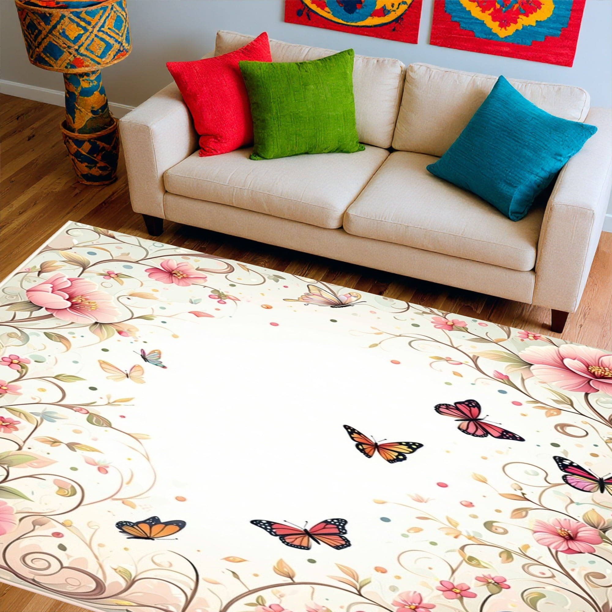 Flatwoven High Traffic Area Rug, Butterfly Mosaic with Whimsical ...