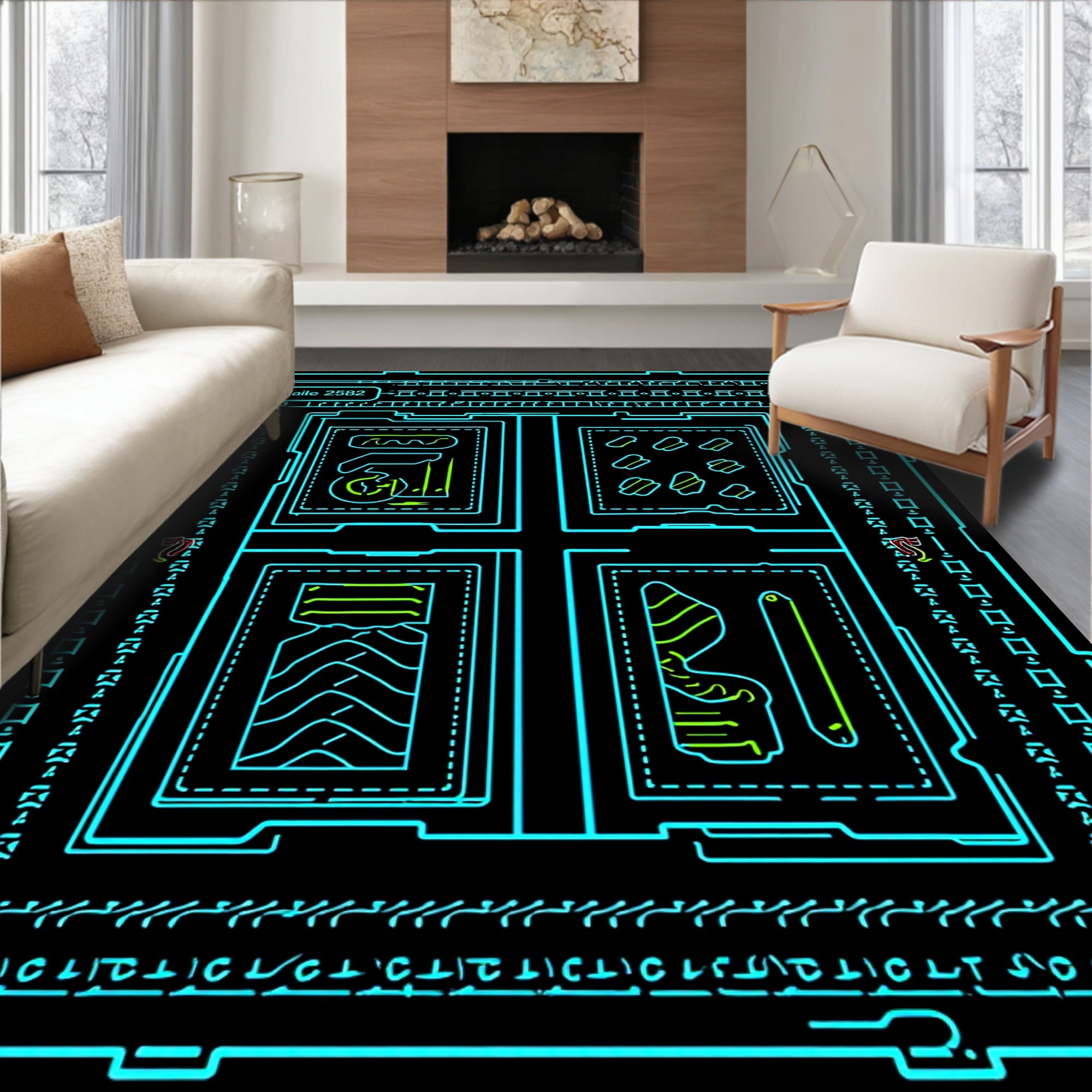 Flatwoven High Traffic Area Rug, Button Command Cyberpunk Vintage ...