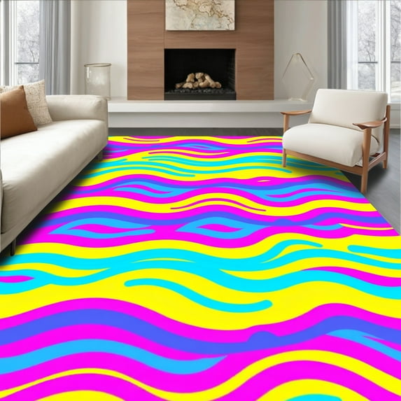 Flatwoven High Traffic Area Rug, Candy Stripe Wave Design, Non Slip ...