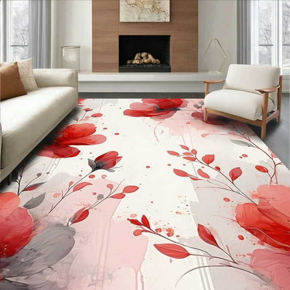 Flatwoven High Traffic Area Rug, Cardinal Bloom Abstract Painted Petal ...
