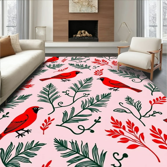 Flatwoven High Traffic Area Rug, Cardinal Botanical Print with Vine ...