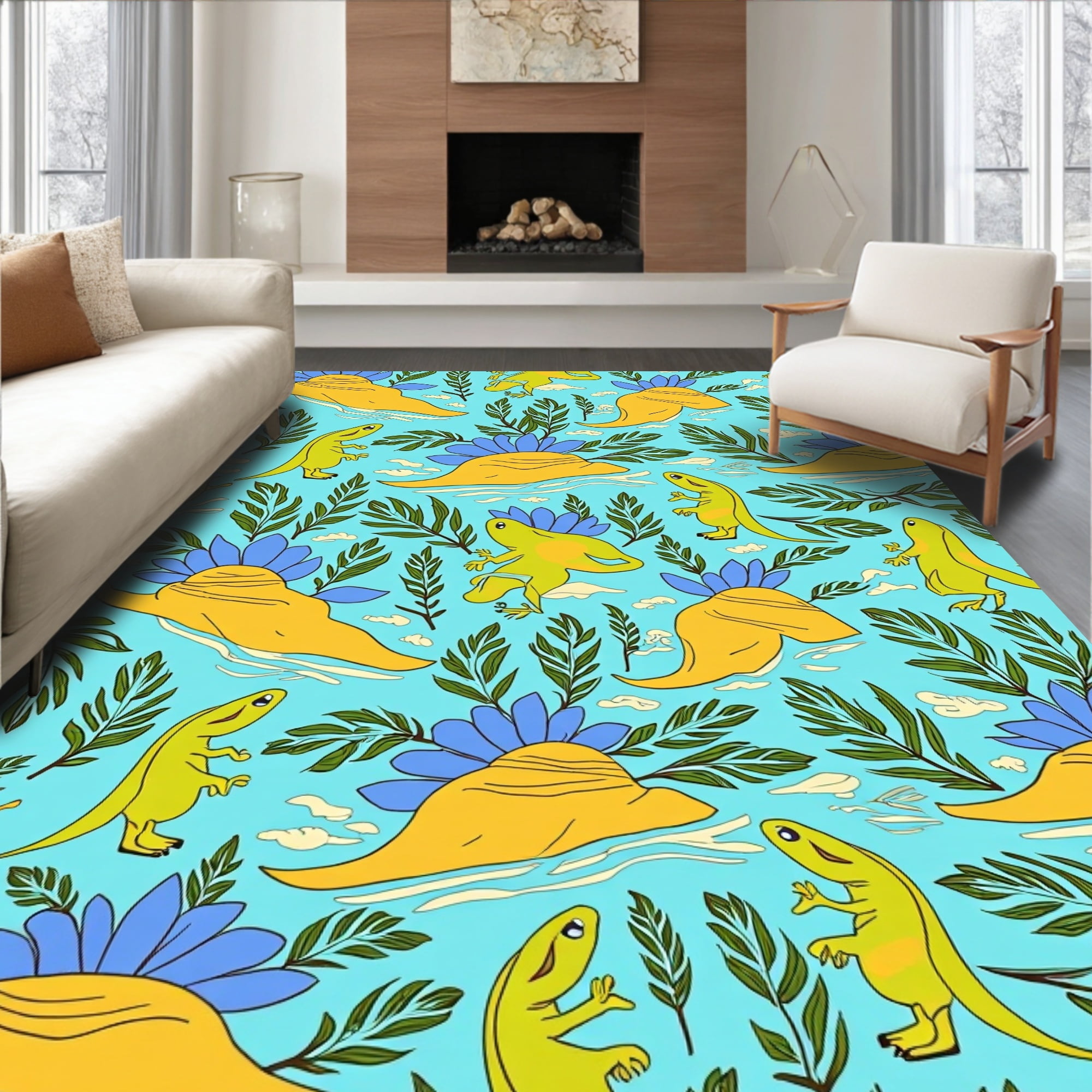 Flatwoven High Traffic Area Rug, Cartoon Jurassic Friends with ...