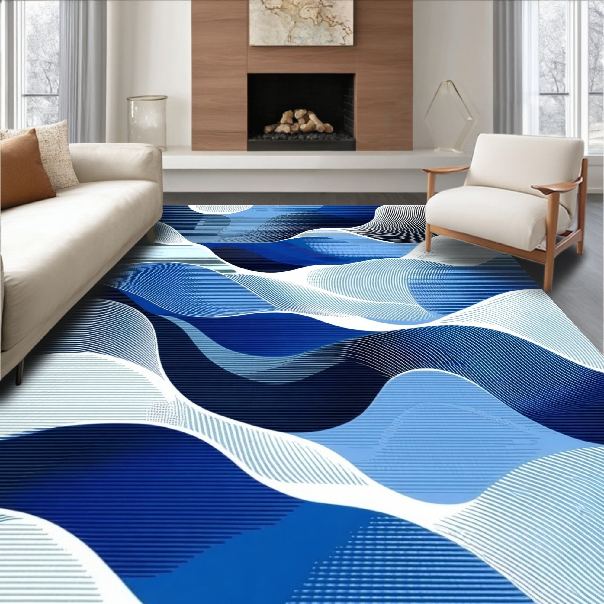 Flatwoven High Traffic Area Rug, Cascade Interlocking Wave with Modern ...