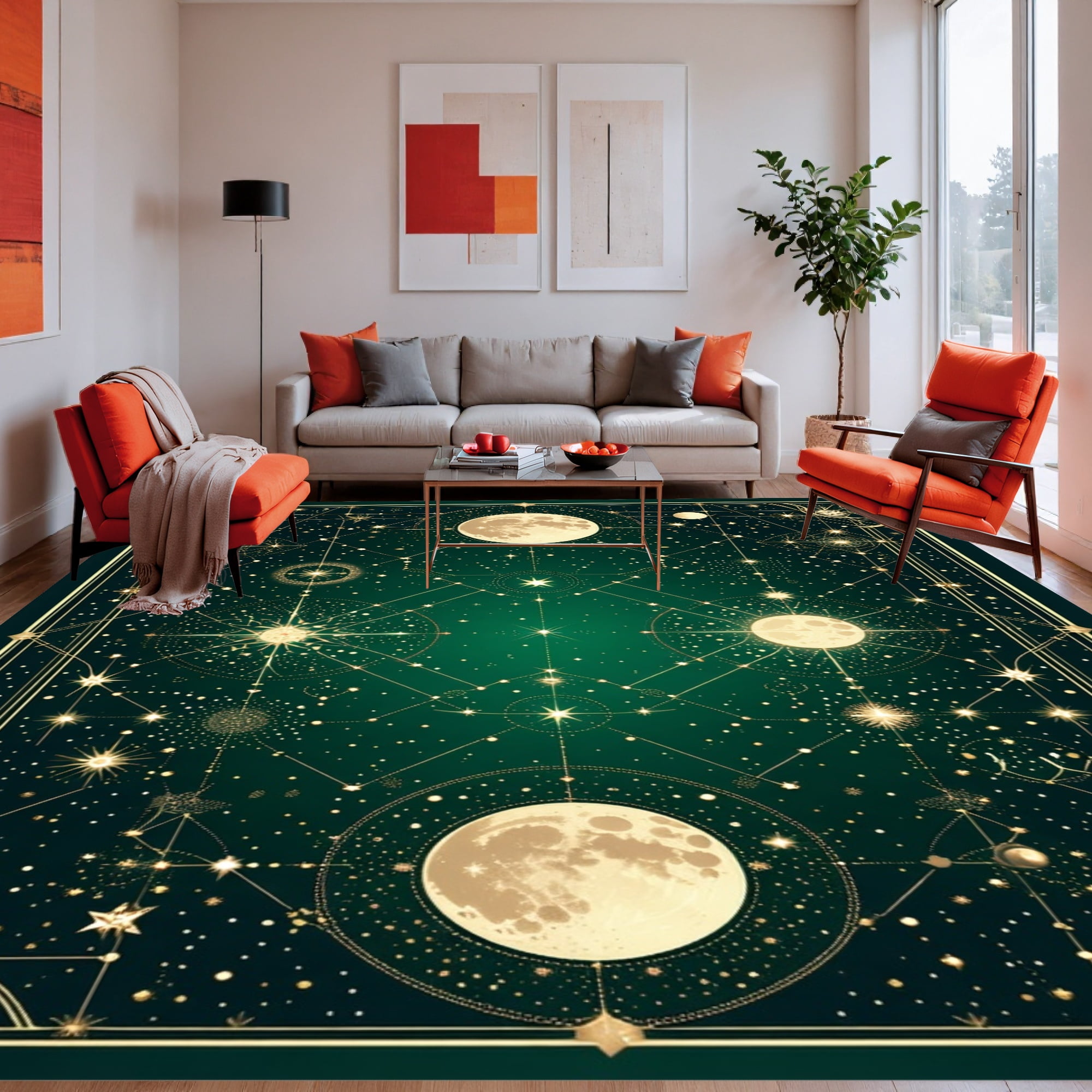 ODIKA 2'x3' Machine Washable Non-Slip Area Rug, Celestial Astrology Map ...