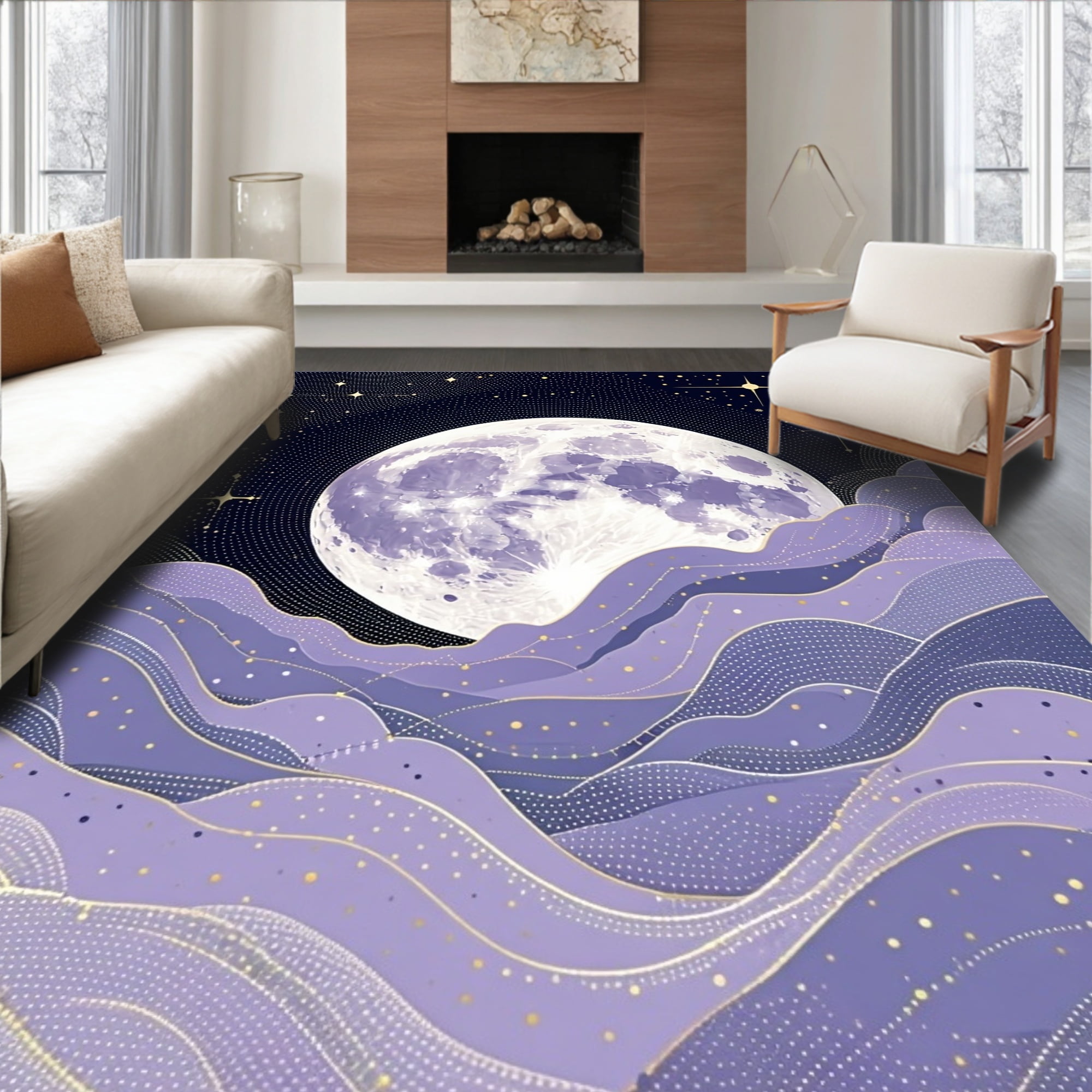 Flatwoven High Traffic Area Rug, Celestial Constellation With Squiggly ...