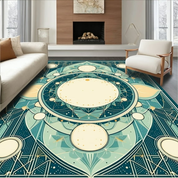 Flatwoven High Traffic Area Rug, Celestial Lattice Circular Medallion ...