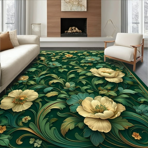 Flatwoven High Traffic Area Rug, Charming Antique Inspired Floral with ...