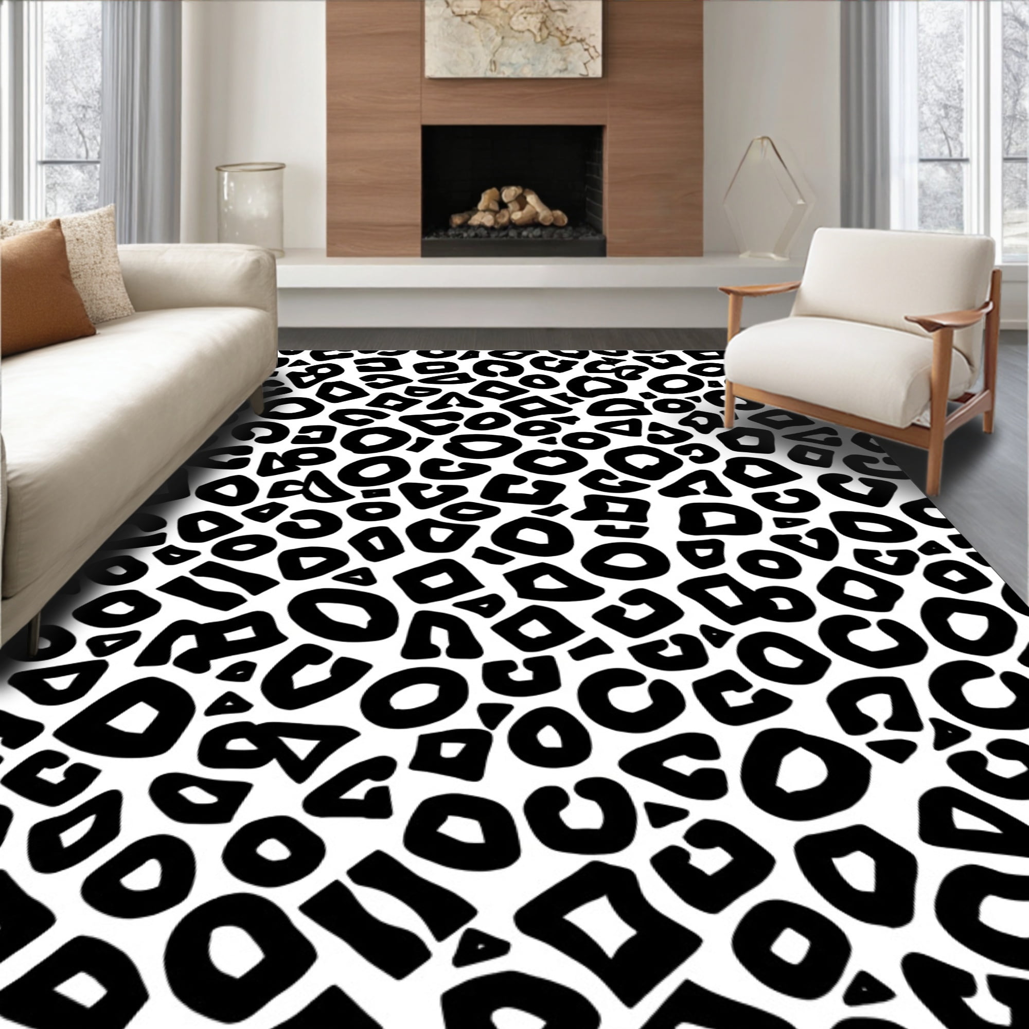 Flatwoven High Traffic Area Rug, Charming Black and White Interlocking ...
