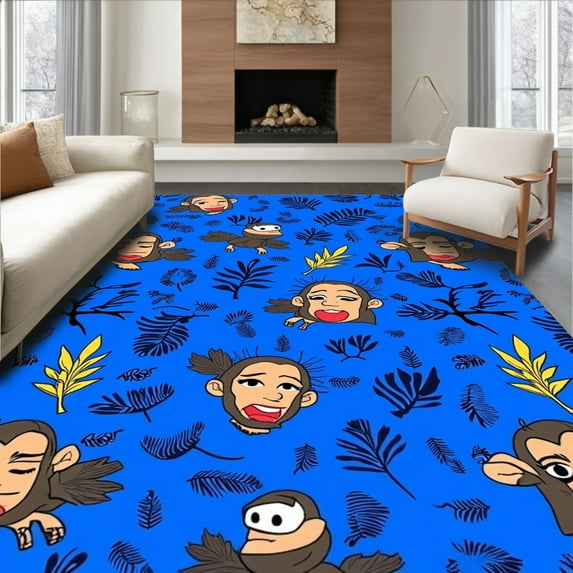 Flatwoven High Traffic Area Rug, Charming Blue Animal Design with Fun ...