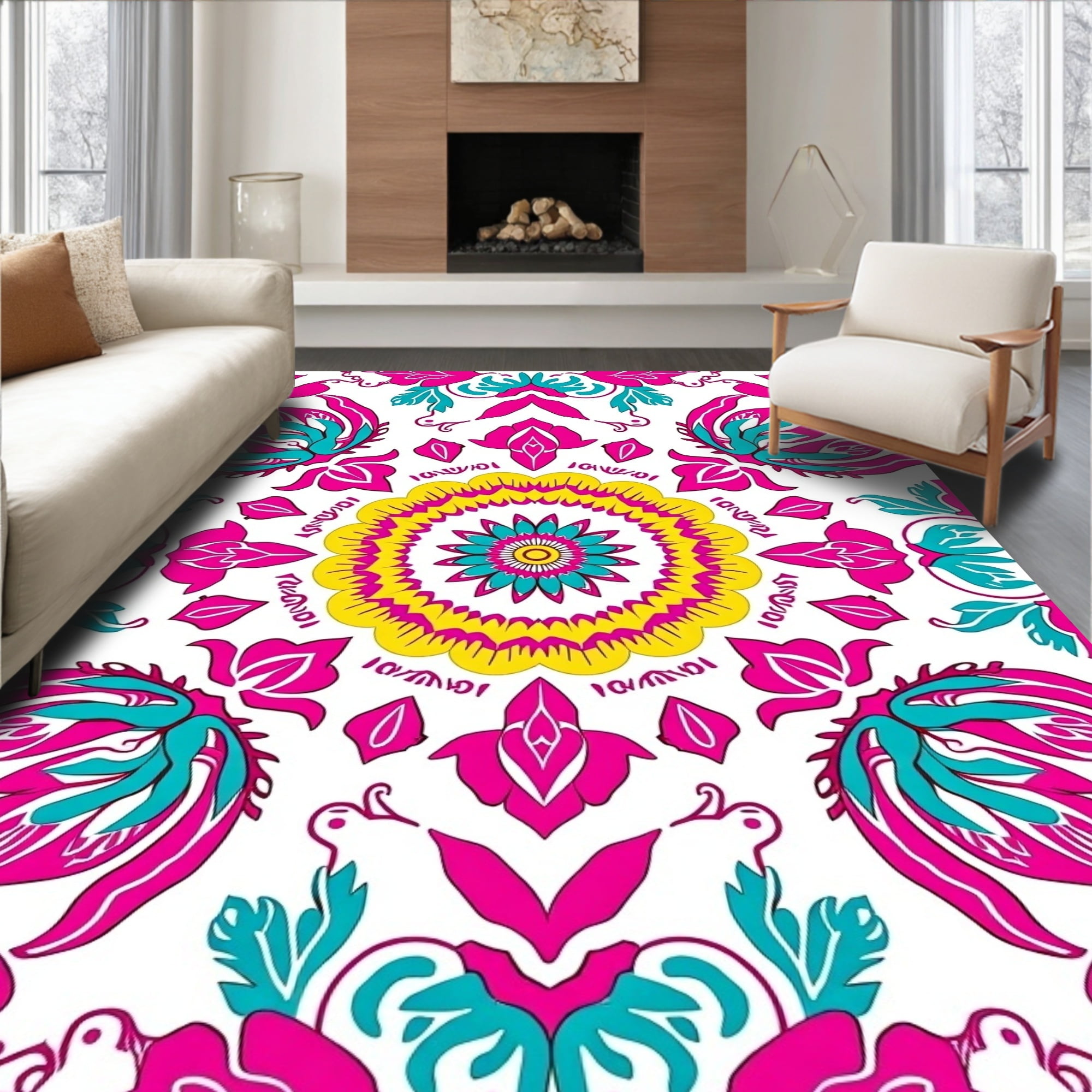 ODIKA 3'x5' Machine Washable Non-Slip Area Rug, Charming Floral ...
