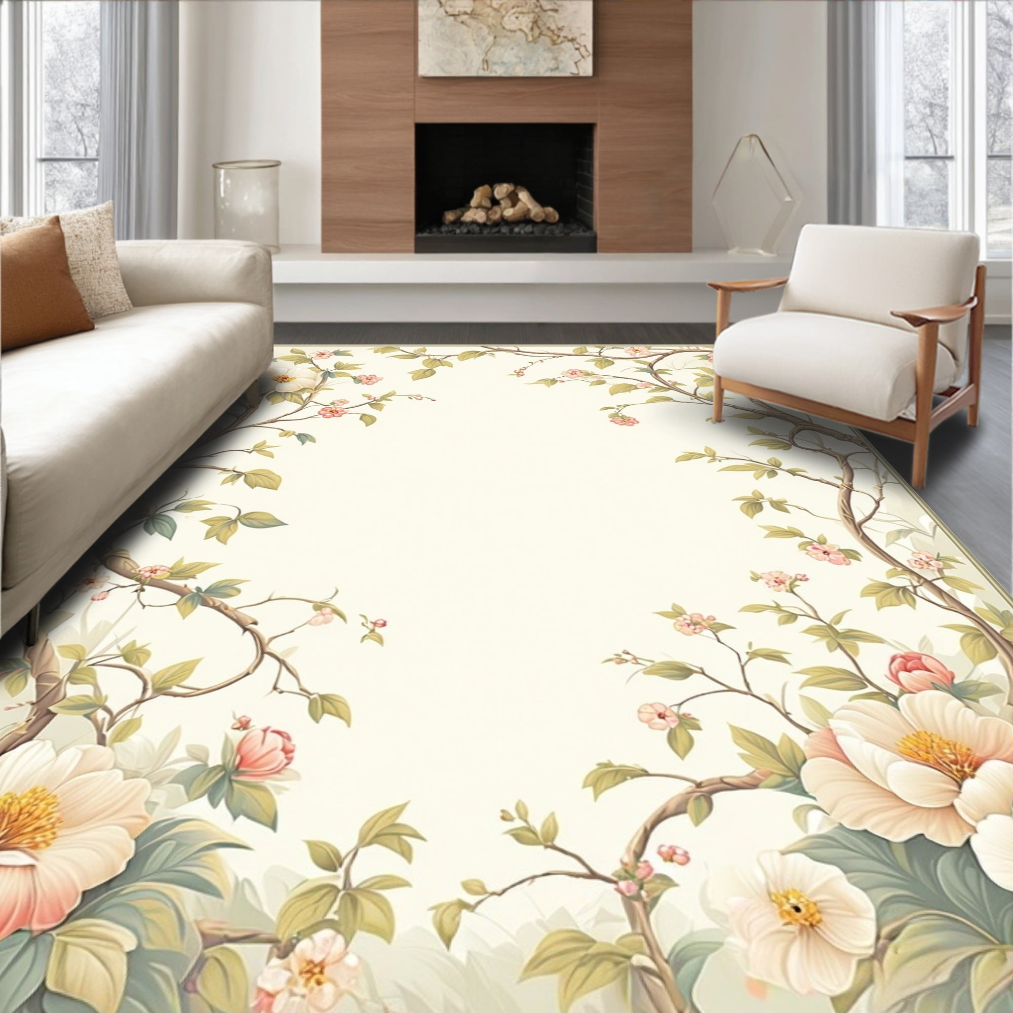 Flatwoven High Traffic Area Rug, Charming Floral Motif Accent with ...
