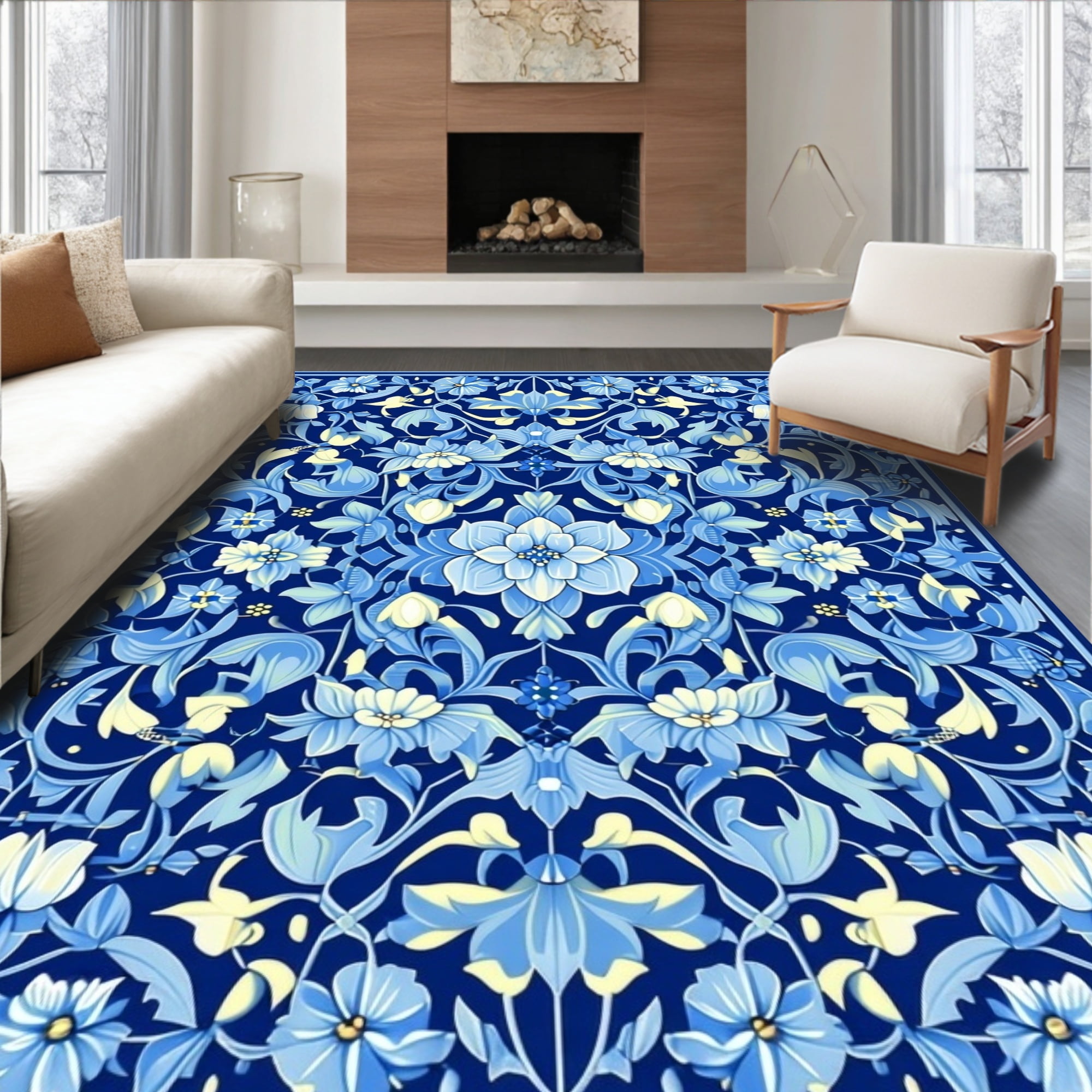 Flatwoven High Traffic Area Rug, Charming Geometric Floral Artwork with ...
