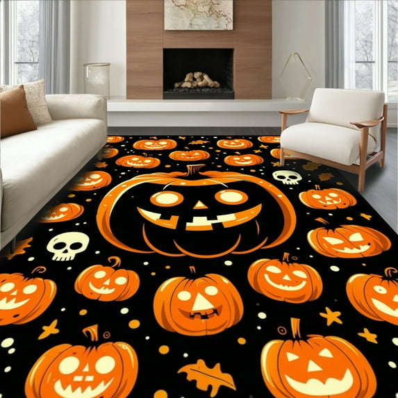 Flatwoven High Traffic Area Rug, Charming Halloween Themed Round with ...