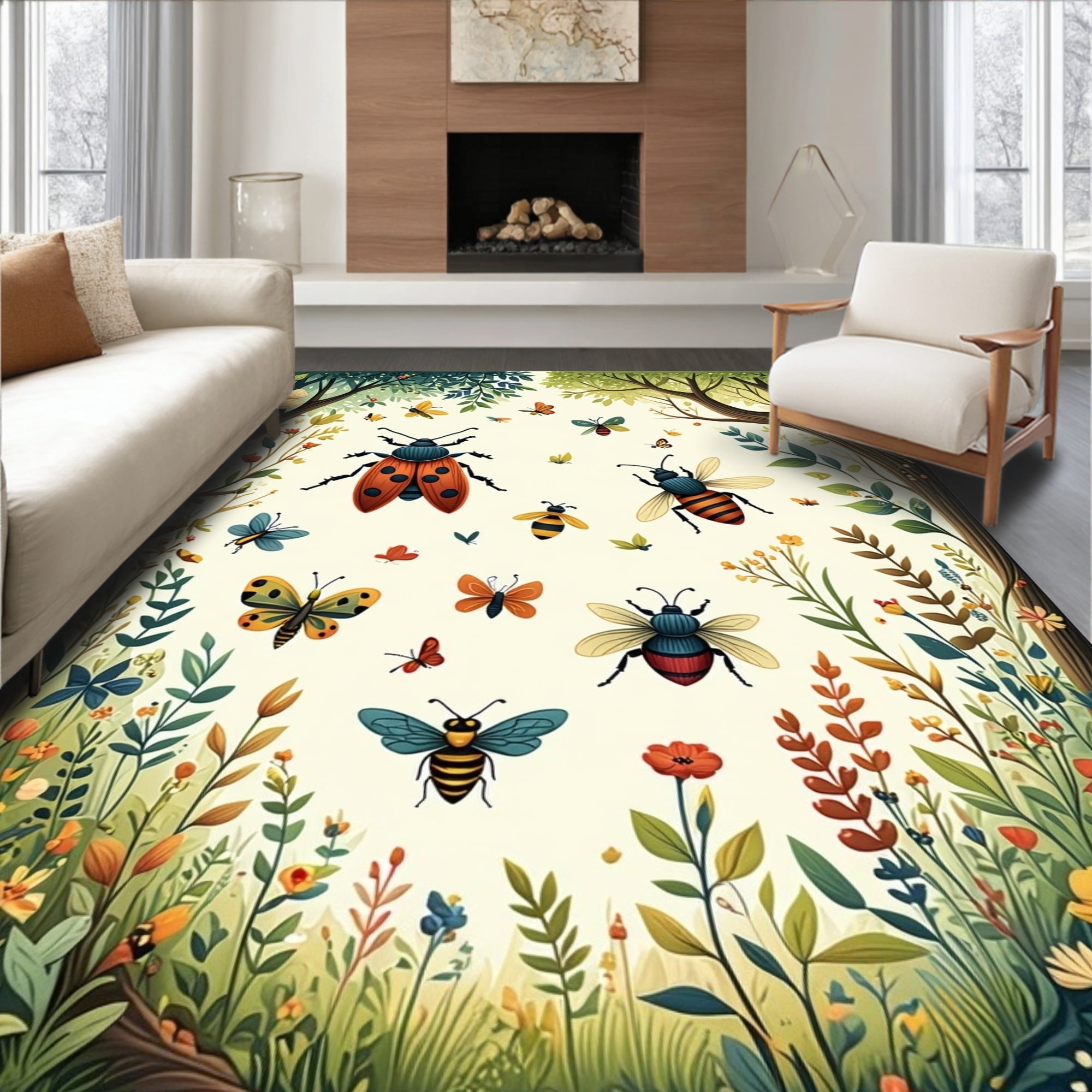ODIKA 6'x9' Machine Washable Non-Slip Area Rug, Charming Insect Themed ...
