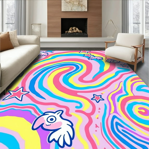 Flatwoven High Traffic Area Rug, Charming Kawaii Rainbow Waves with ...