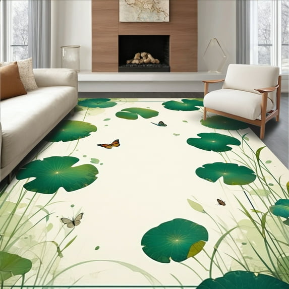 Flatwoven High Traffic Area Rug, Charming Lily Pad and Butterfly for ...