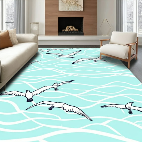 Flatwoven High Traffic Area Rug, Charming Nautical Scene with Soaring ...