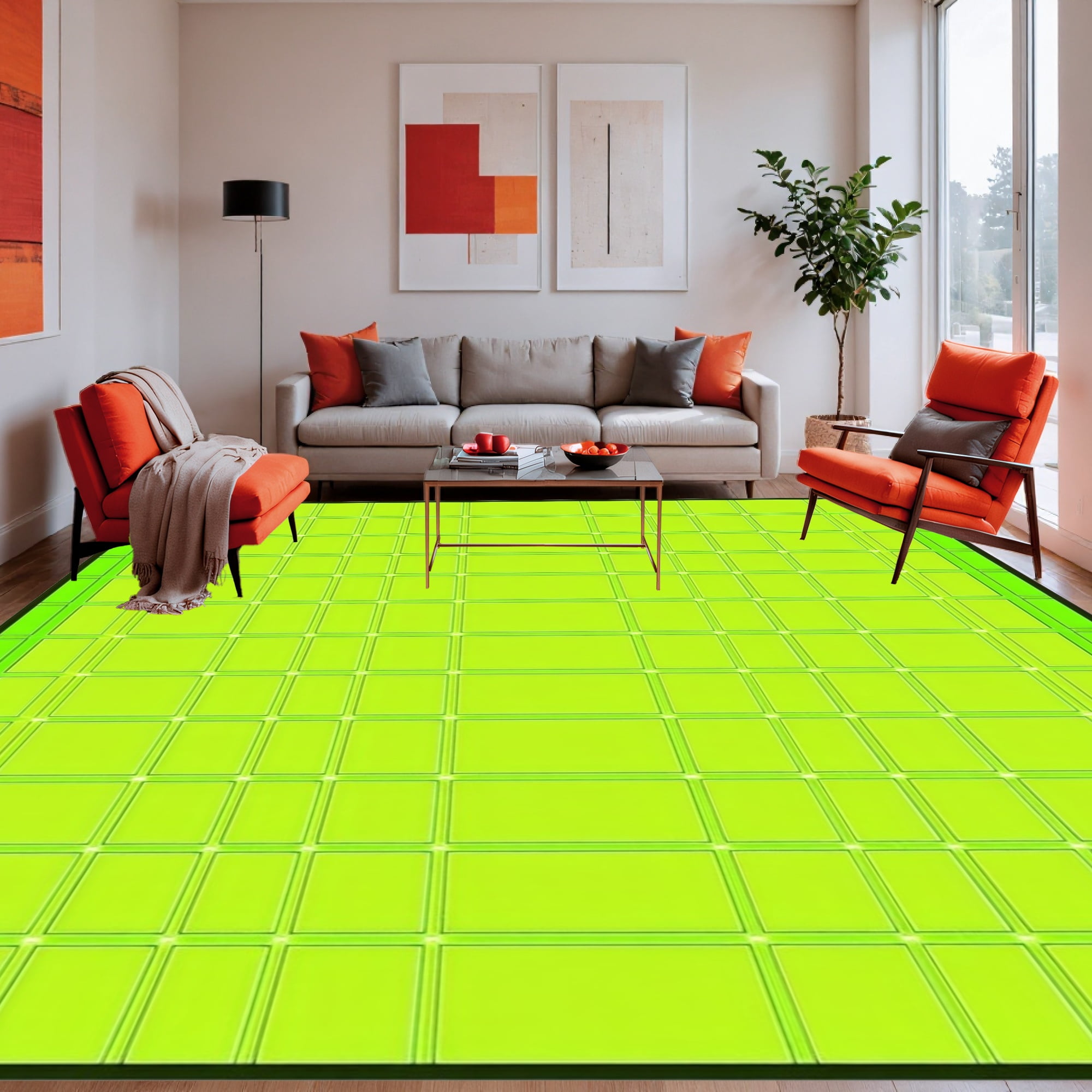 Flatwoven High Traffic Area Rug, Chartreuse Lattice, Non Slip, Stain ...