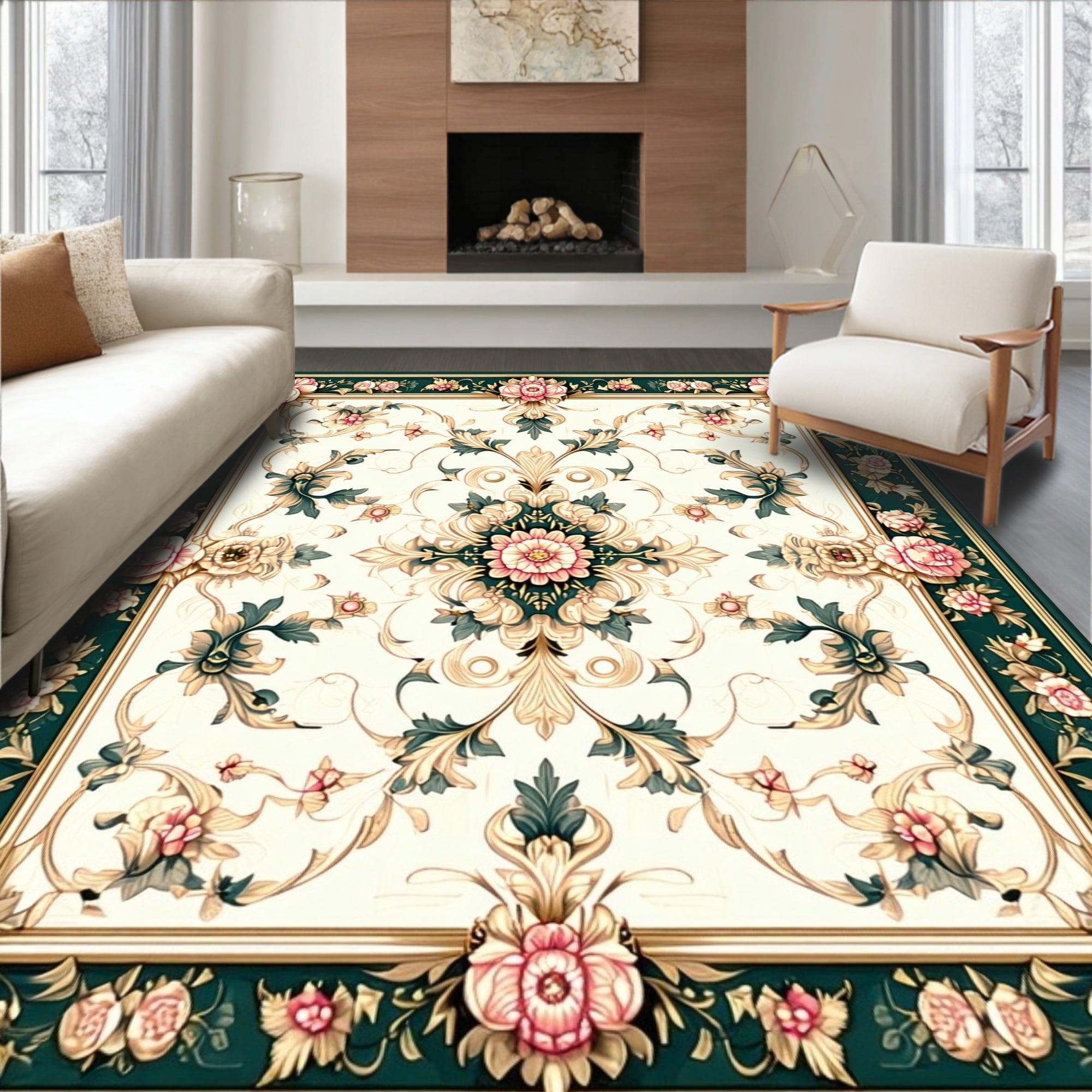 Flatwoven High Traffic Area Rug, Chateau Fleur Medallion with Ornate ...