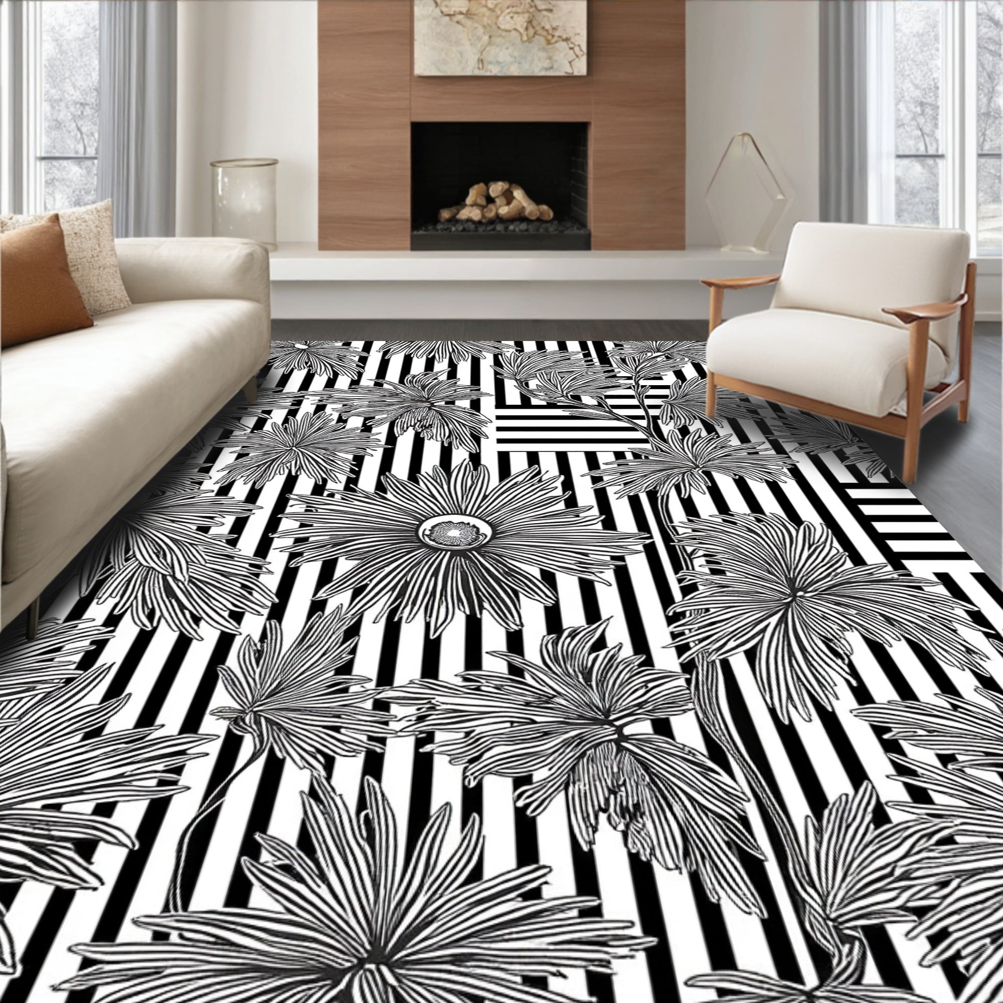 Flatwoven High Traffic Area Rug, Chic Black and White Animal Print with ...