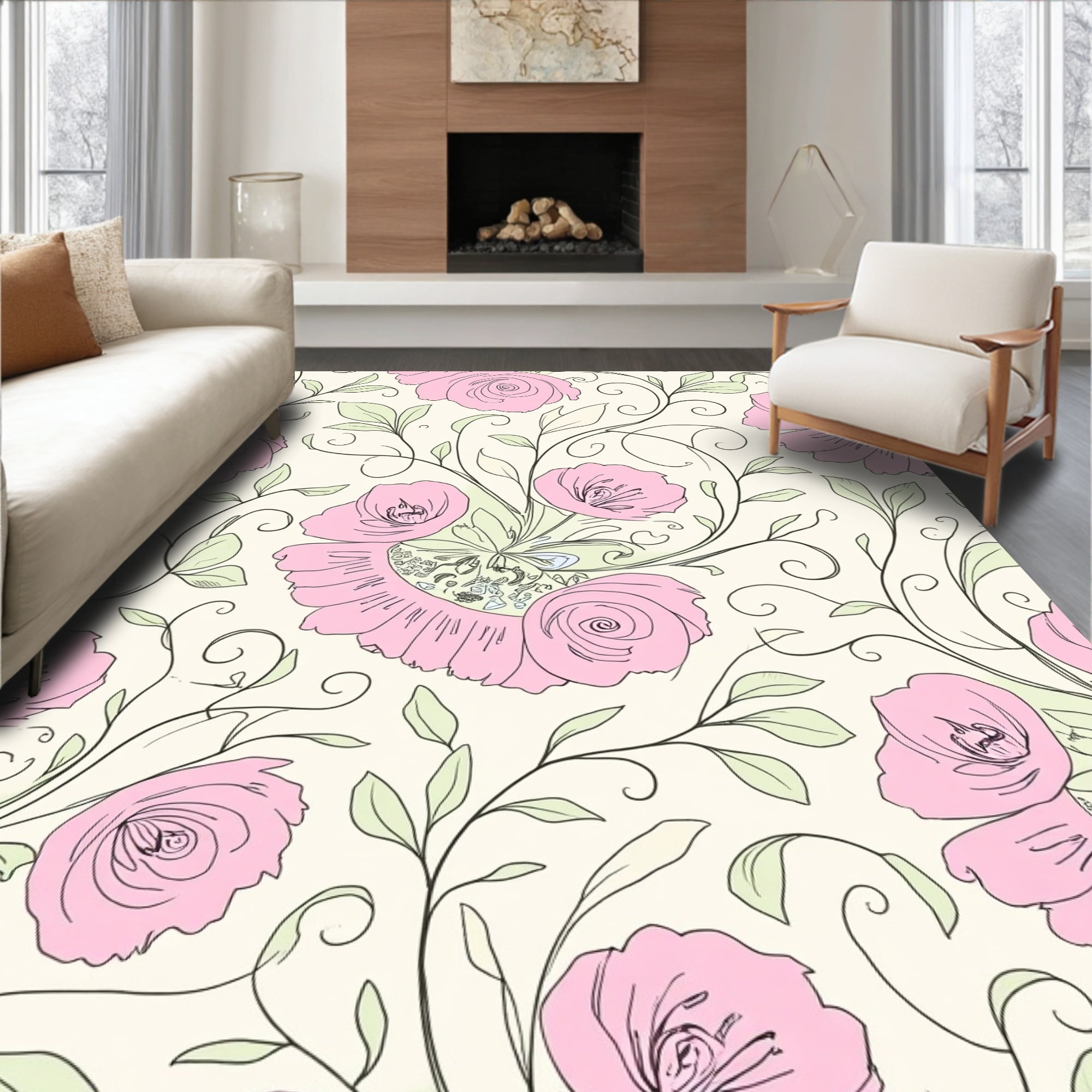 Flatwoven High Traffic Area Rug, Chic Floral and Wildlife Fusion Design ...