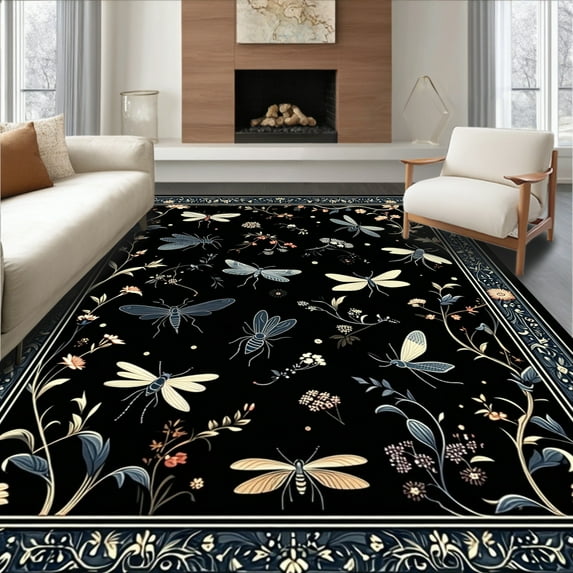 Flatwoven High Traffic Area Rug, Chic Insect Motif Small Accent with ...
