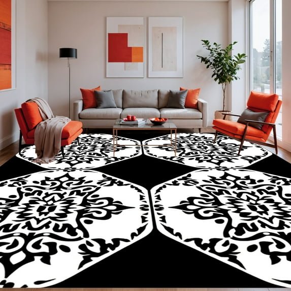 Flatwoven High Traffic Area Rug, Chic Monochrome Interlocking Animal ...