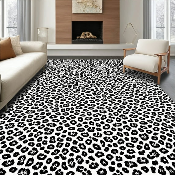 Flatwoven High Traffic Area Rug, Chic Monochrome Leopard Design With ...