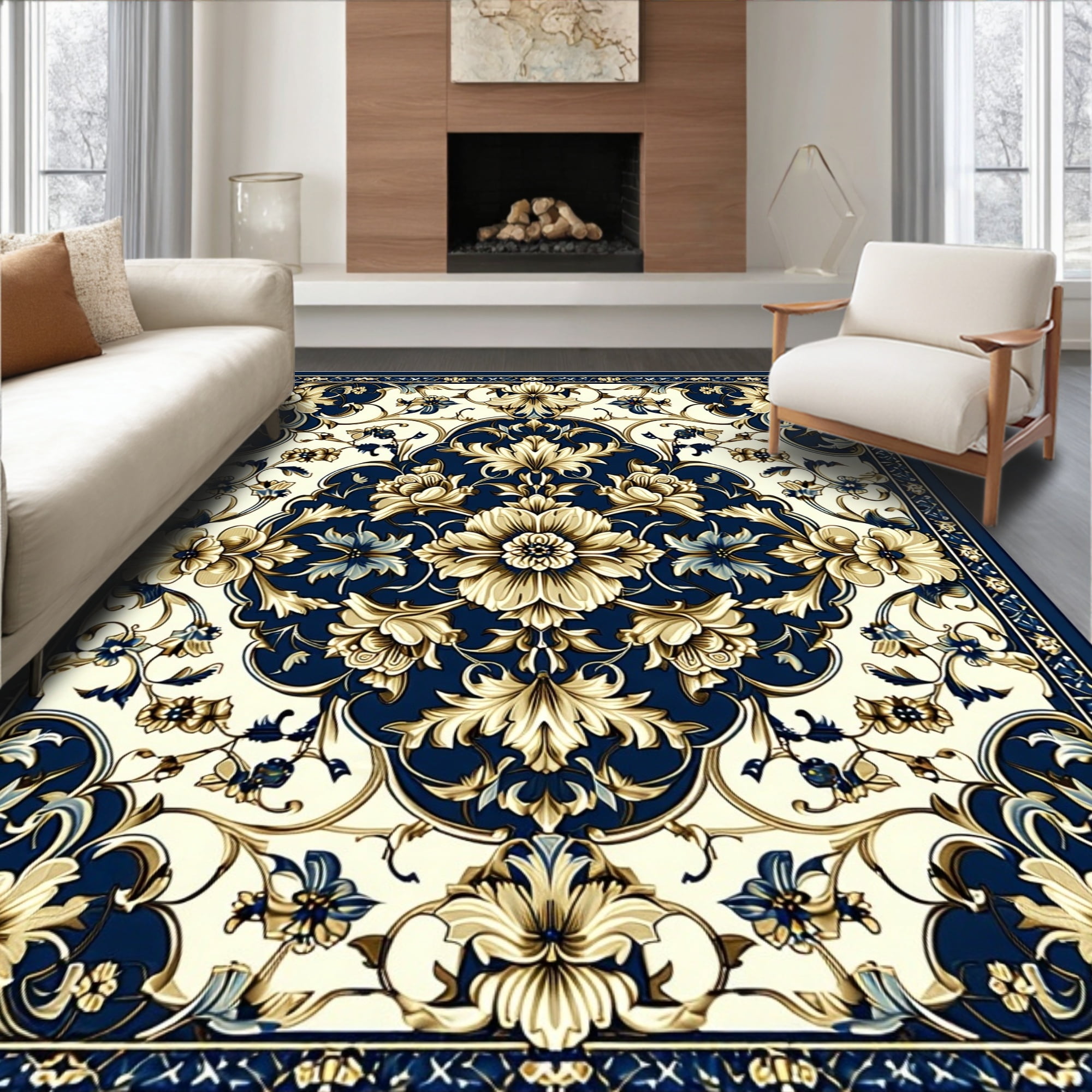 Flatwoven High Traffic Area Rug, Classic Baroque Inspired Circular With ...