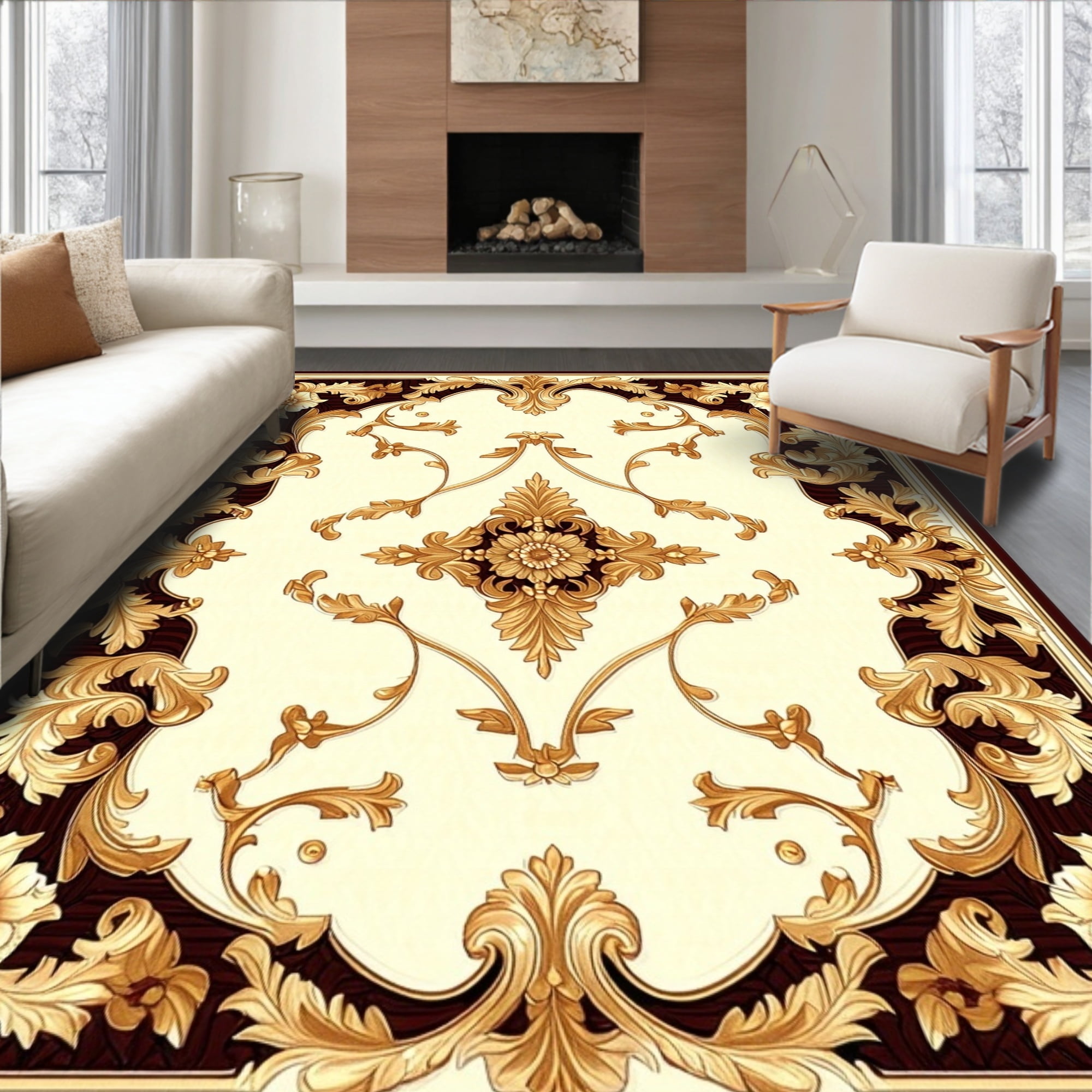 Flatwoven High Traffic Area Rug, Classic Baroque Inspired Design with ...