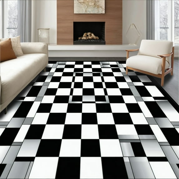Flatwoven High Traffic Area Rug, Classic Checkerboard Woven With ...