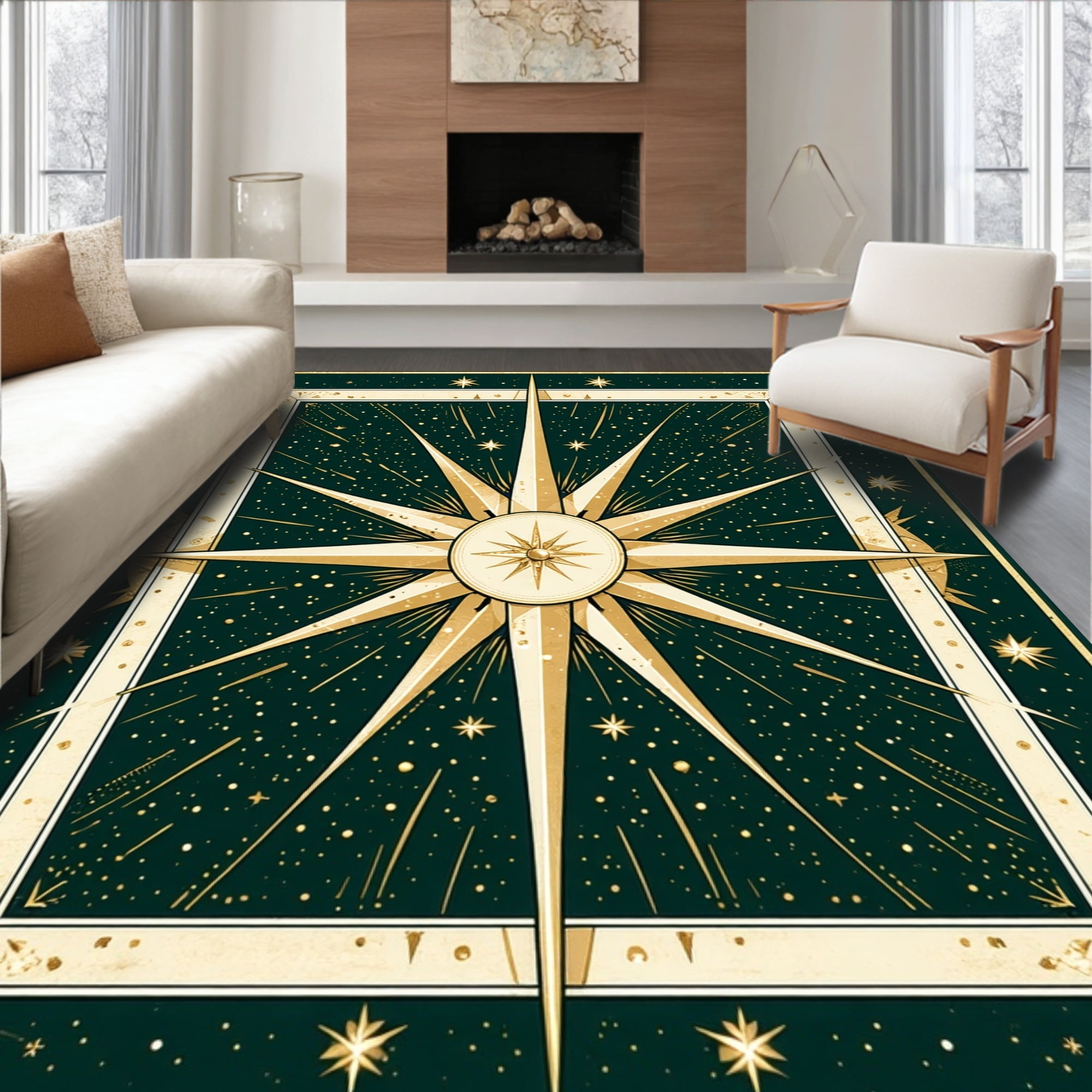 ODIKA 2'x3' Machine Washable Non-Slip Area Rug, Classic Compass Rose ...