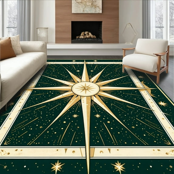 Flatwoven High Traffic Area Rug, Classic Compass Rose with Symmetrical ...