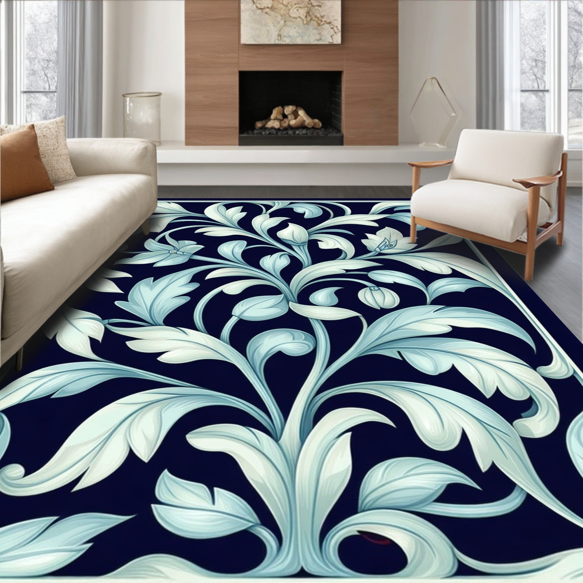 ODIKA 8'x10' Machine Washable Non-Slip Area Rug, Classic Damask Floral ...