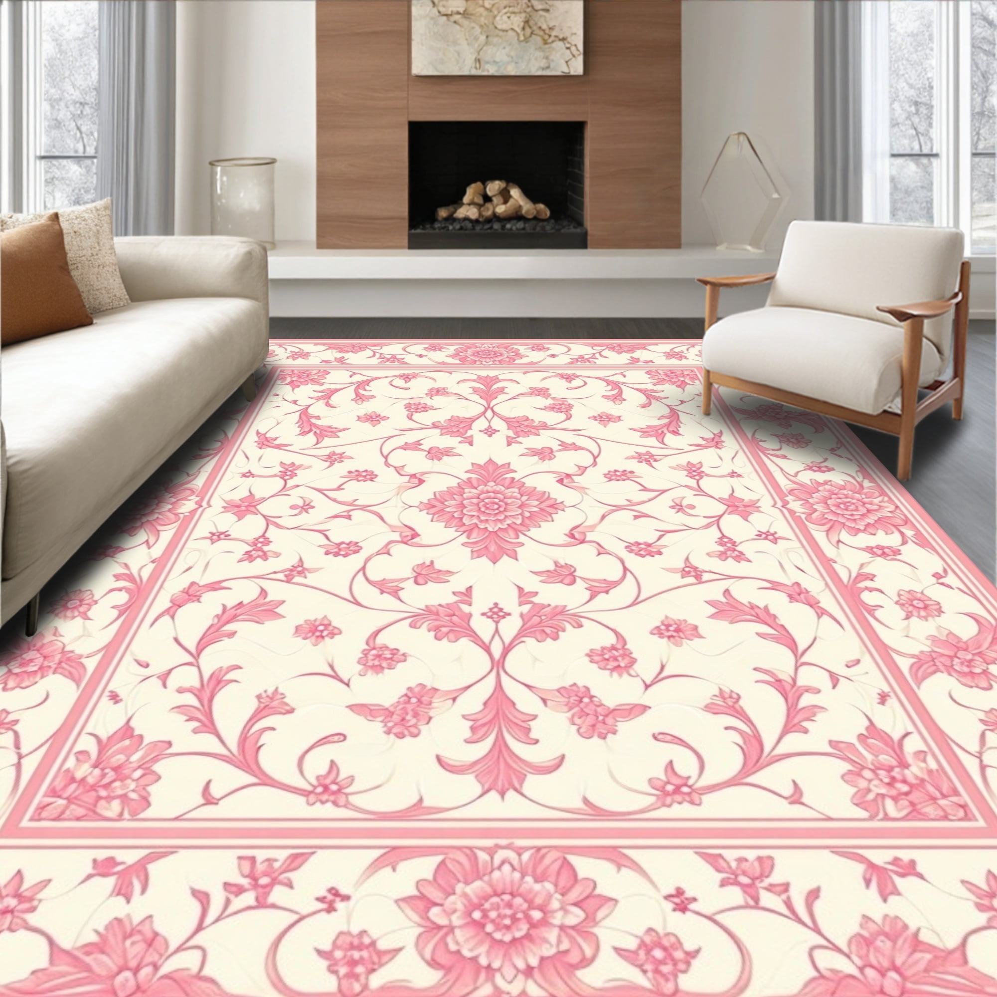 Flatwoven High Traffic Area Rug, Classic Damask with Refined ...