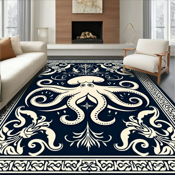 Flatwoven High Traffic Area Rug, Classic European Inspired Octopus with ...