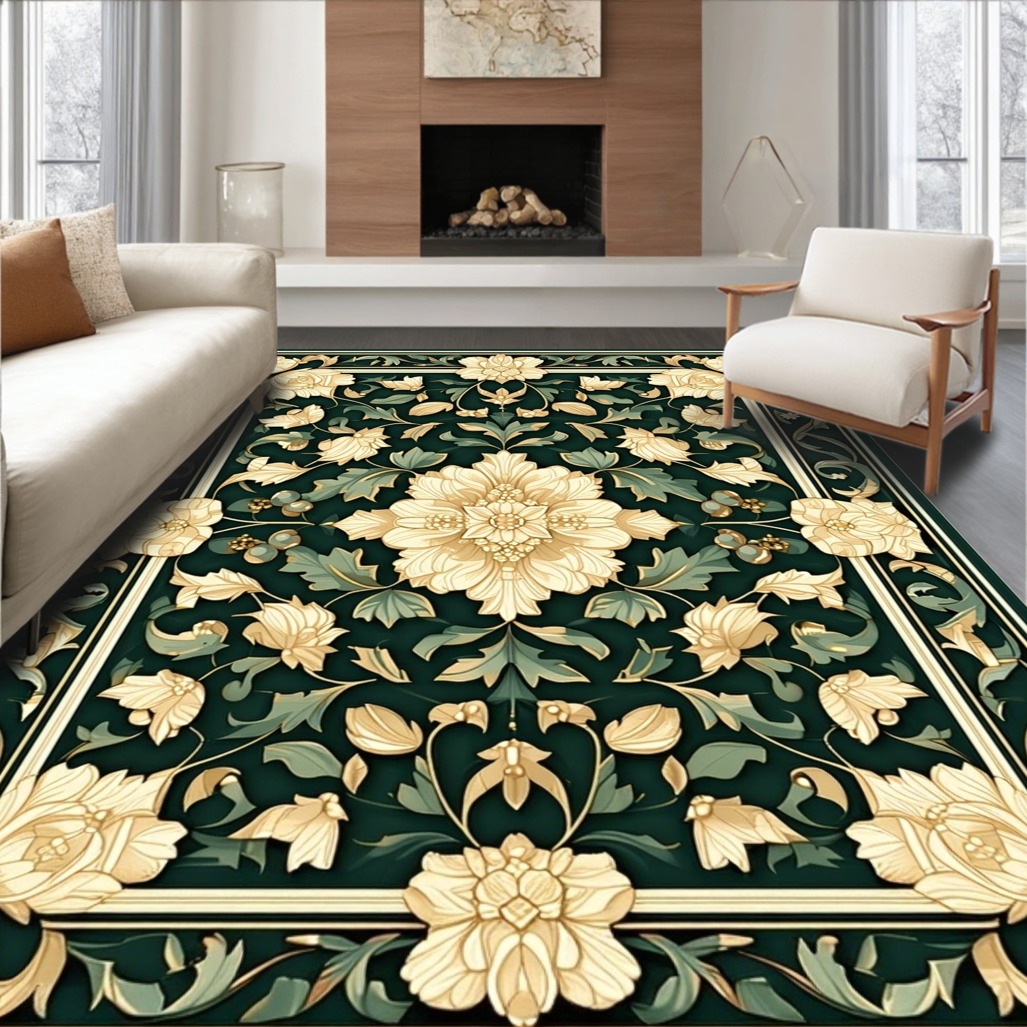 Flatwoven High Traffic Area Rug, Classic Floral Medallion with Ornate ...