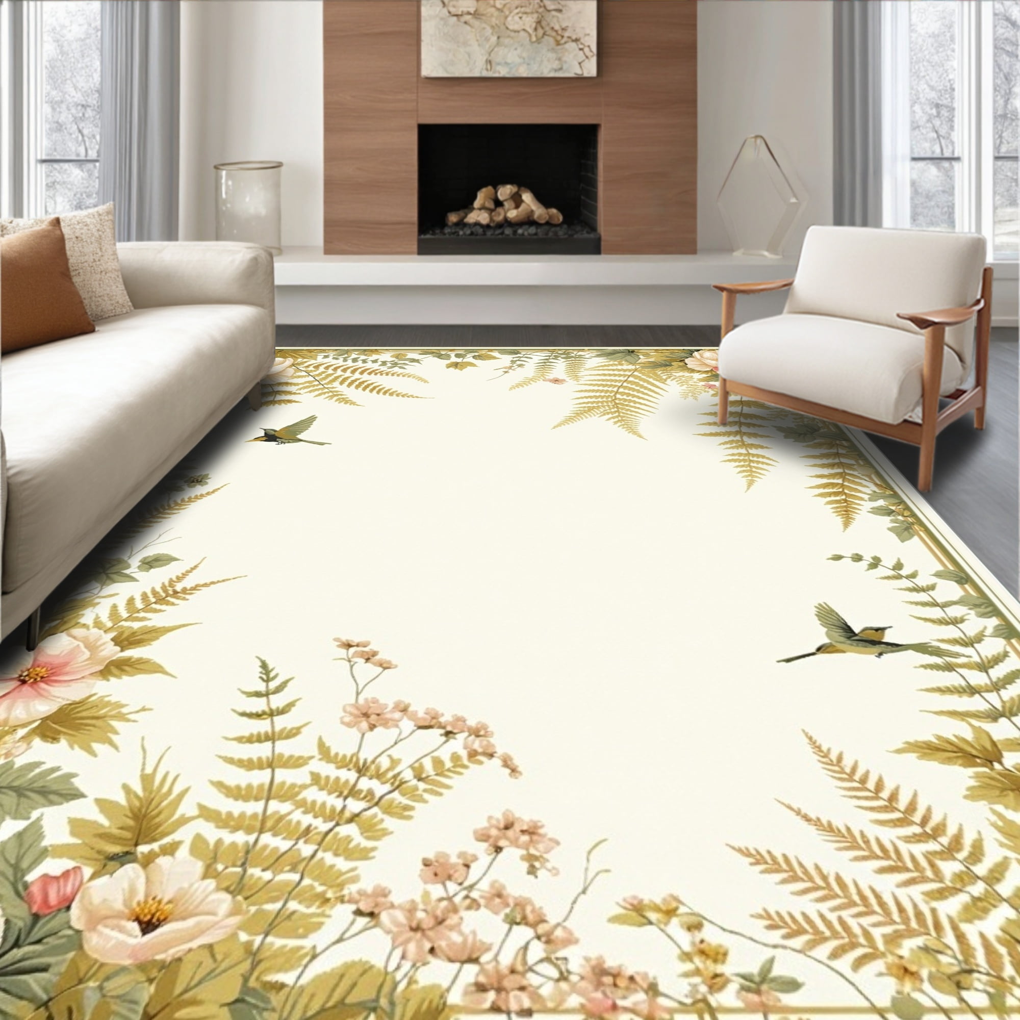 Flatwoven High Traffic Area Rug, Classic Garden Bloom with Interwoven ...
